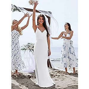 CUPSHE X Madison Women's Romance V-Neck Maxi Dress Honeymoon V-Neck Dress Sleeveless Wedding Dresses Casual Summer,M White