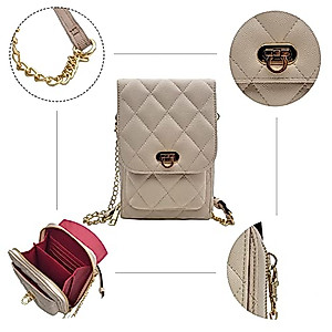Bhumane Small Crossbody Phone Leather Bag for Women Mini Shoulder Wallet Card Purse (D - Ivory)