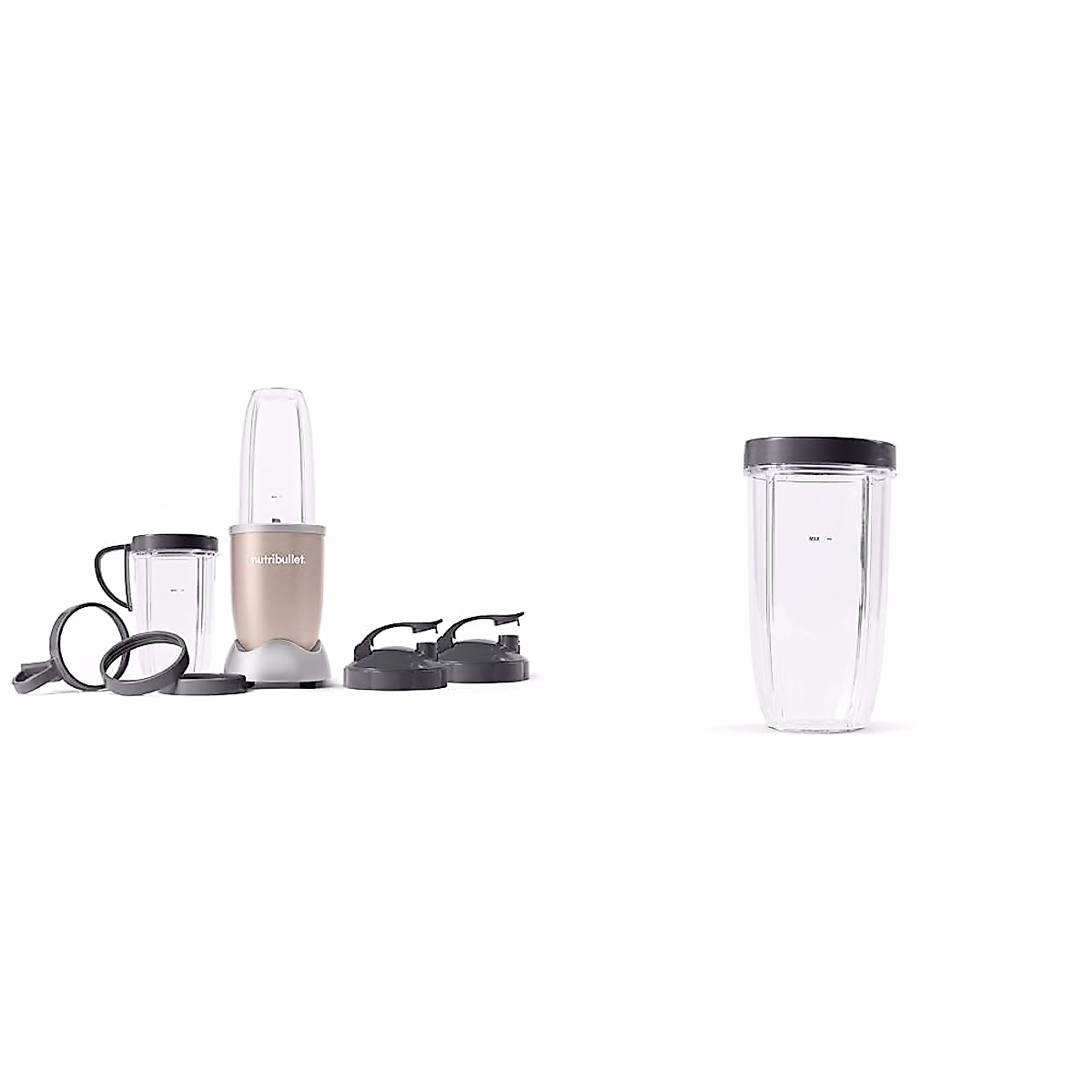 nutribullet Pro 900 Watt Personal Blender - 13-Piece High-Speed Blender/Mixer System, Champagne and NutriBullet 32 Ounce Colossal Cup with Standard Lip Ring