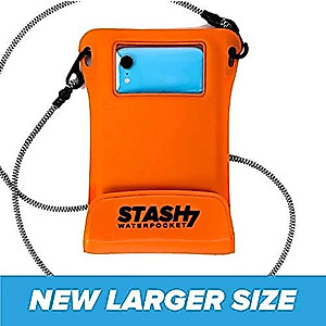 Stash7 Waterproof Phone Pouch w/Long Lanyard | IPX8 Adventure Grade Cellphone Dry Bag Case, Fits iPhone 15 Pro Max,14 Pro Max, 13 Pro Max, XS, XR, Galaxy S21, for Snorkeling, Kayaking, Cruise Orange