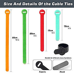 Cable Ties 100PCS，4+6+8+10 Inch Reusable Cable Management，Multi-Purpose Adjustable Cord Organizer，Fastening Microfiber Cloth Hook and Loop Cable Organizer Wire Straps，Assorted Colors