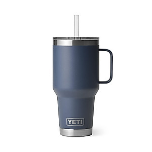 YETI Rambler 35 oz Tumbler with Handle and Straw Lid, Travel Mug Water Tumbler, Vacuum Insulated Cup with Handle, Stainless Steel, Navy