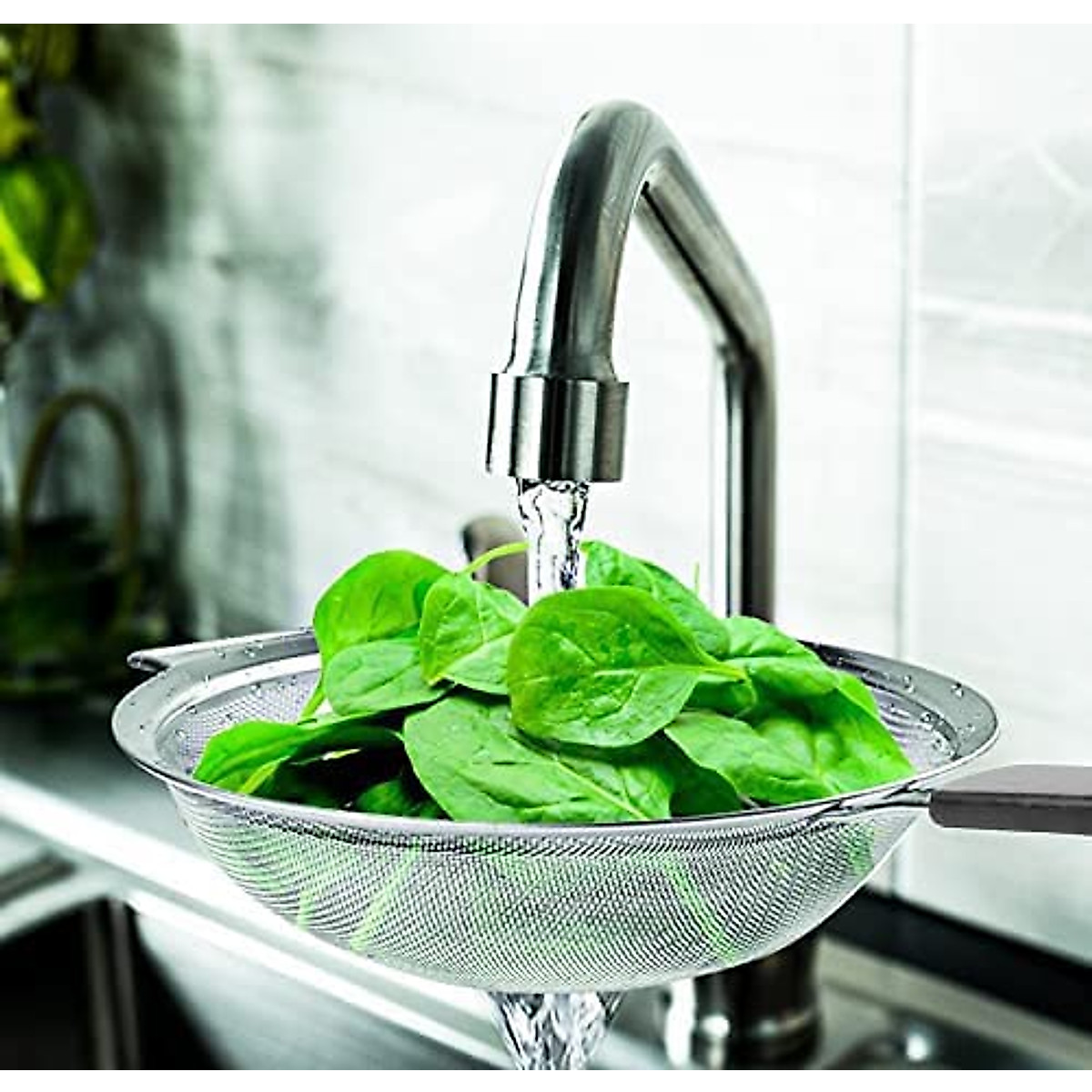 Kafoor 9" Large Extra Fine Mesh Strainer with Thermo Plastic Rubber Handle - Sieve Fine Mesh Stainless Steel - Ideal to Strain Pasta, Quinoa and Rice