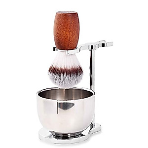 Men's Shaving Brush Set, 3 Pcs Grooming Set of Shaving Brush Stand and Bowl for Wet Shaving