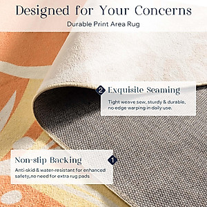 Phantoscope 5'x7' Illustration Collection Area Rug, Washable Living Room Rug Non-Slip, Low-Pile Abstract Plant Painting Carpet for Bedroom Dining Room Office Indoor Outdoor Printed Rug, Beige