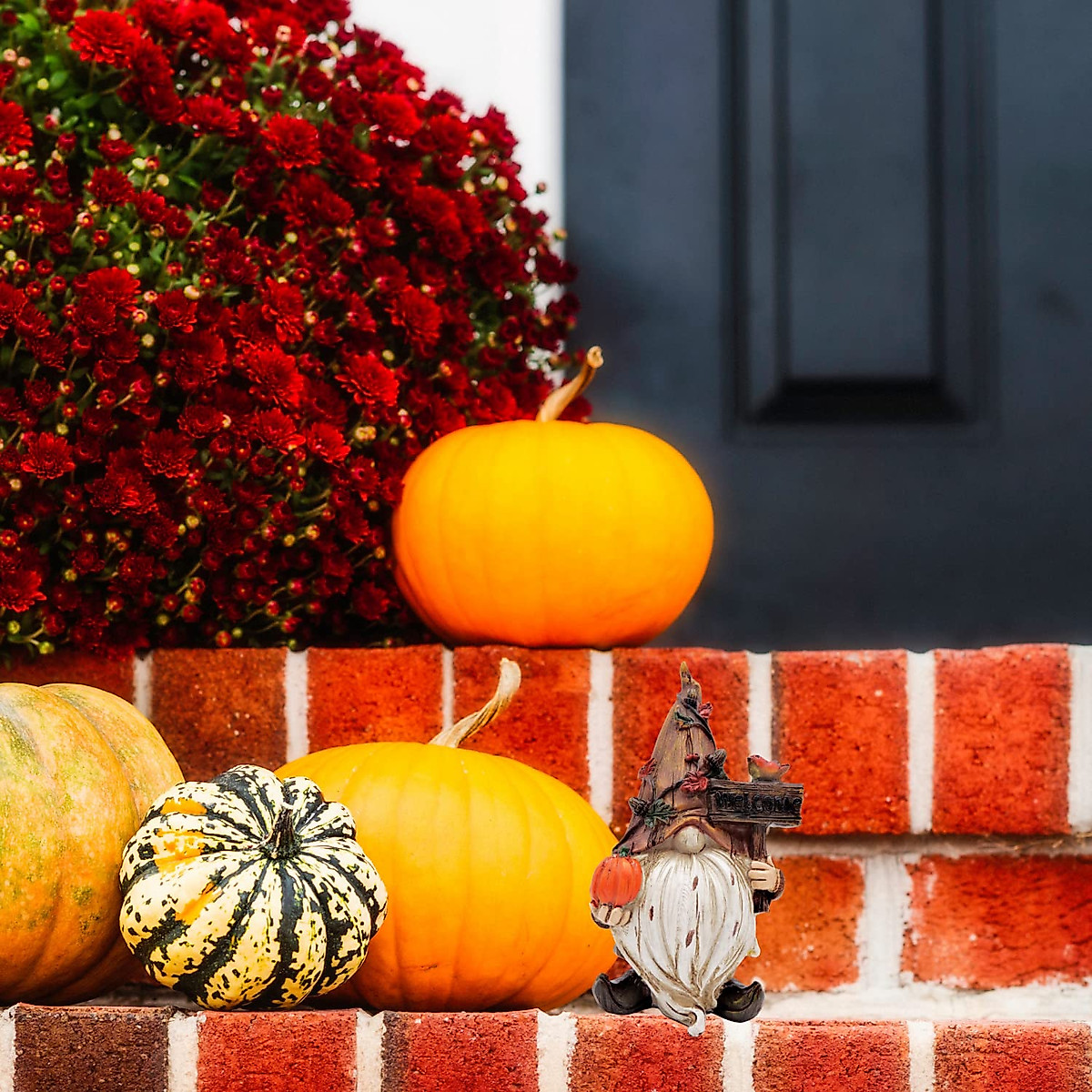 Needzo Cute Autumn Welcome Sign Garden Gnome Holding a Pumpkin, Fall Gnomes for Yard Decoration, Thanksgiving Porch Decorations, 6 Inches