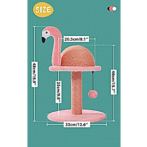 PETEPELA Cat Scratching Post, Flamingos Natural Sisal Cat Scratcher with Interactive Toy Ball and Extra Replacement Sisal Scrathing Pole for Kittens and Small Cats Pink