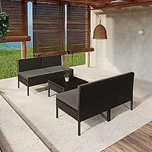 DGZLIIO Outdoor Rattan Patio Conversation Set, Outdoor Furniture, 5 Piece Patio Lounge Set with Cushions Poly Rattan Black Suitable for Garden, Backyard, Balcony, Porch.