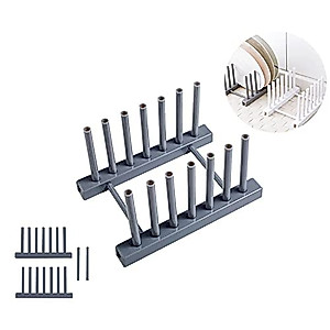Halyuhn Gray Plate Racks Organizer for Cabinet, 4 Pack Plastic Plate Rack Stand Keep Dry for Dish, Bowl, Cutting Board, Bakeware, Serving Tray and More, Desk Mail Sorter Organizer 6 Slots Removable