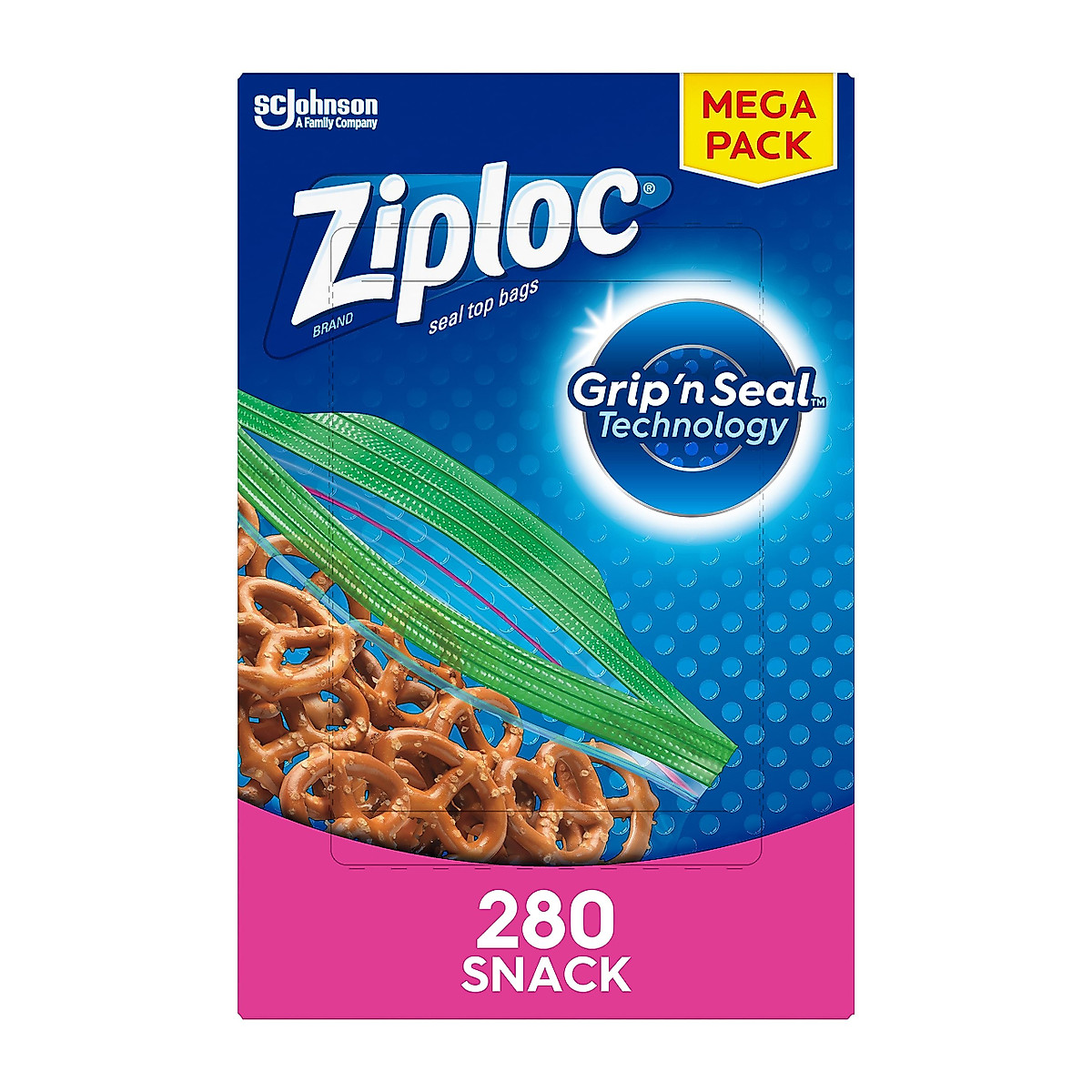 Ziploc Snack Bags, Storage Bags for On the Go Freshness, Grip 'n Seal Technology for Easier Grip, Open, and Close, 280 Count