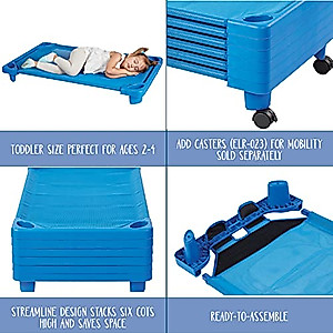 ECR4Kids Streamline Cot, Toddler Size, Classroom Furniture, Blue, 6-Pack