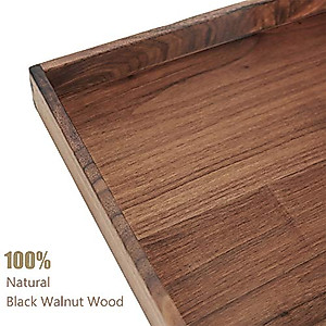 MAGIGO 12 x 12 Inches Small Square Black Walnut Wood Ottoman Tray, Serve Tea, Coffee or Breakfast in Bed, Classic Wooden Decorative Serving Tray