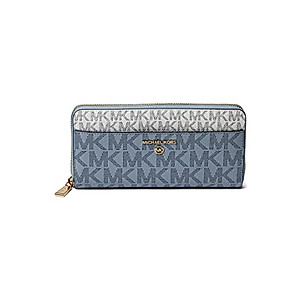 Michael Kors Jet Set Charm Pocket Zip Around Continental Navy/White/Pale Blue One Size