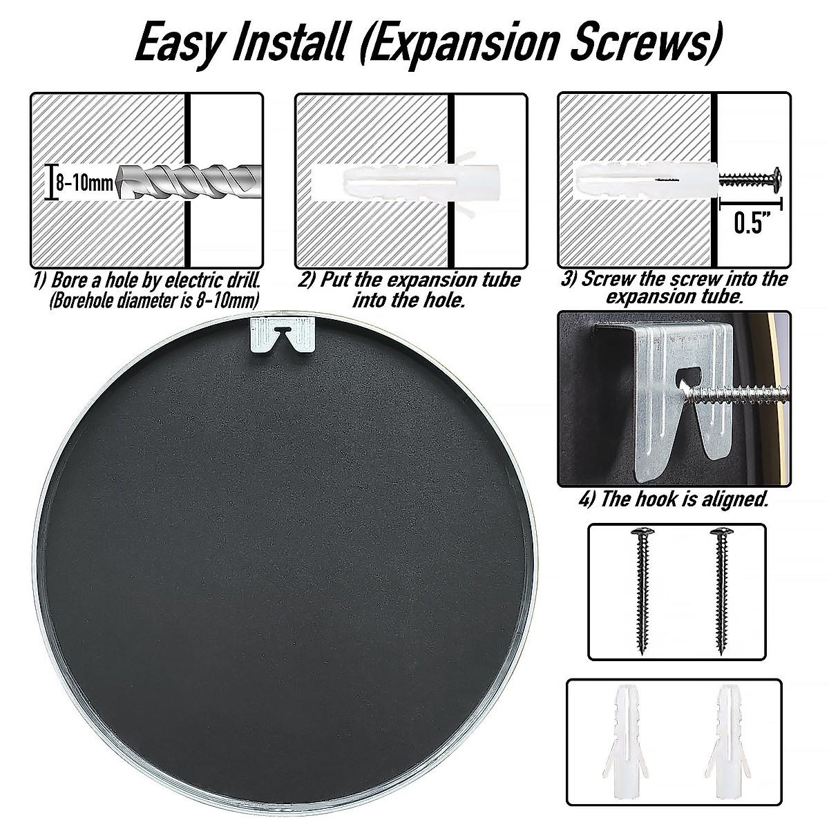 SCWF-GZ 20" Round Mirror Circle Wall Mounted Hanging or Against Wall Metal Frame Dressing Make-up Mirrors for Entryway Bedroom Bathroom Living Room 20 inch Gold