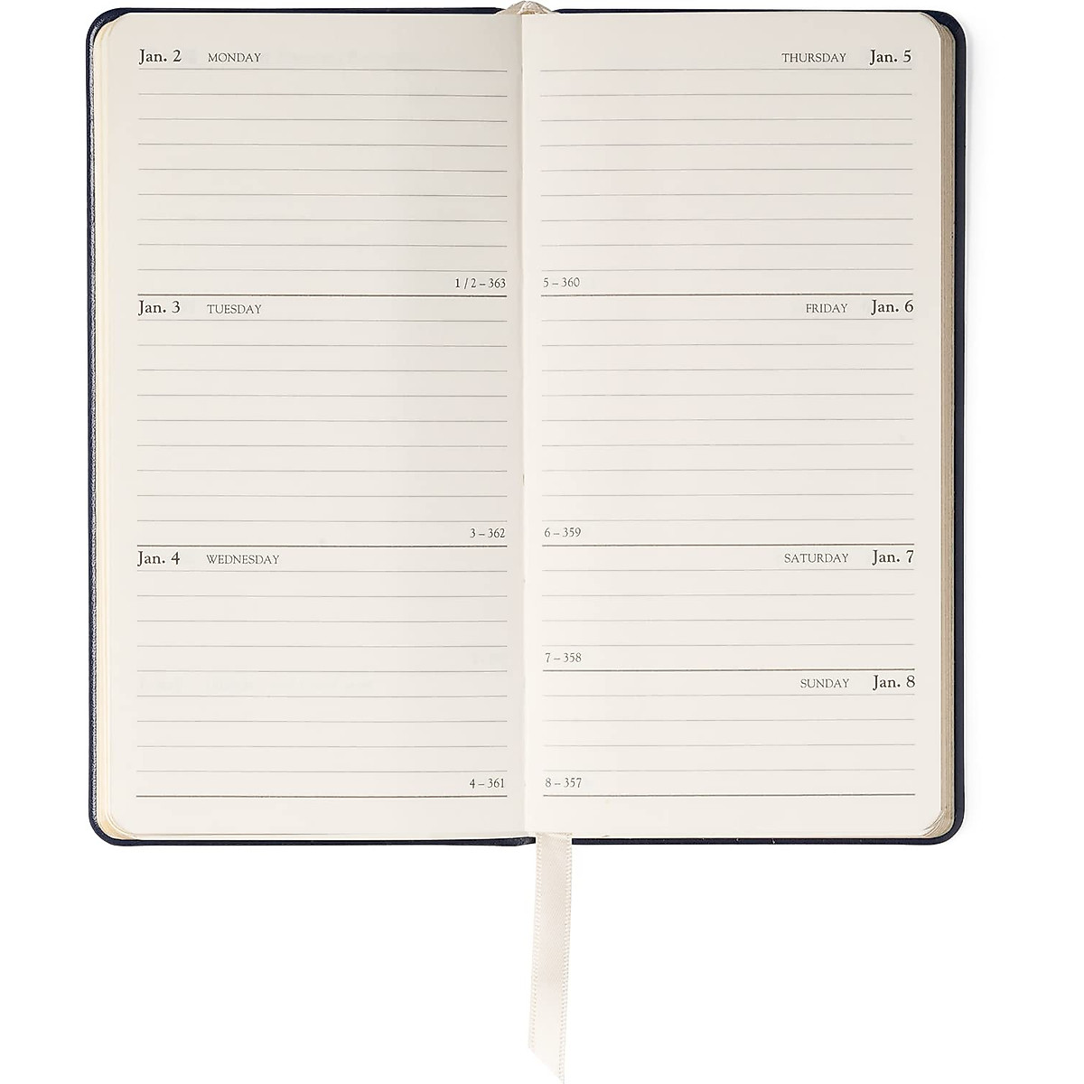 Graphic Image 2023 Pocket Datebook Planner Journal, Genuine Leather, Bound in The USA, 6", White Gold
