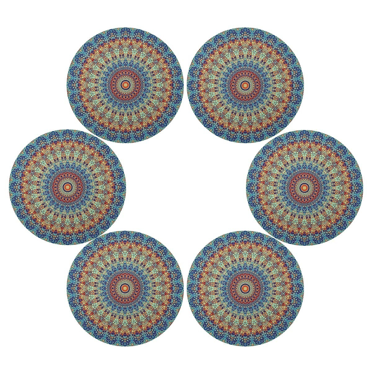 Qilmy Mandala Round Placemats Non-Slip Washable Polyester Table Mats Set of 4 Heat Resistant Placemats for Kitchen Dining Table Decoration