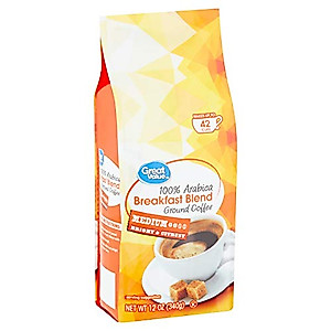 Great Value 100% Arabica Breakfast Blend Medium Ground Coffee - 12 oz. (Pack of 2)