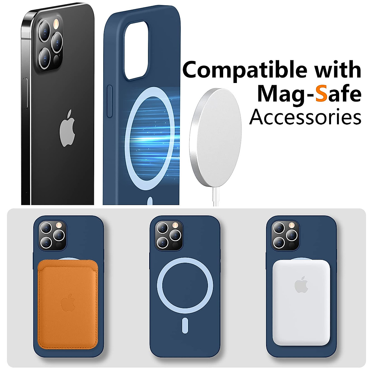 Temdan Liquid Silicone for iPhone 12 Case for iPhone 12 Pro Case with Magsafe,[2*Glass Screen Protector][Soft Anti-Scratch] Shockproof for iPhone 12 Case iPhone 12 Pro Case 6.1 inch-Seablue