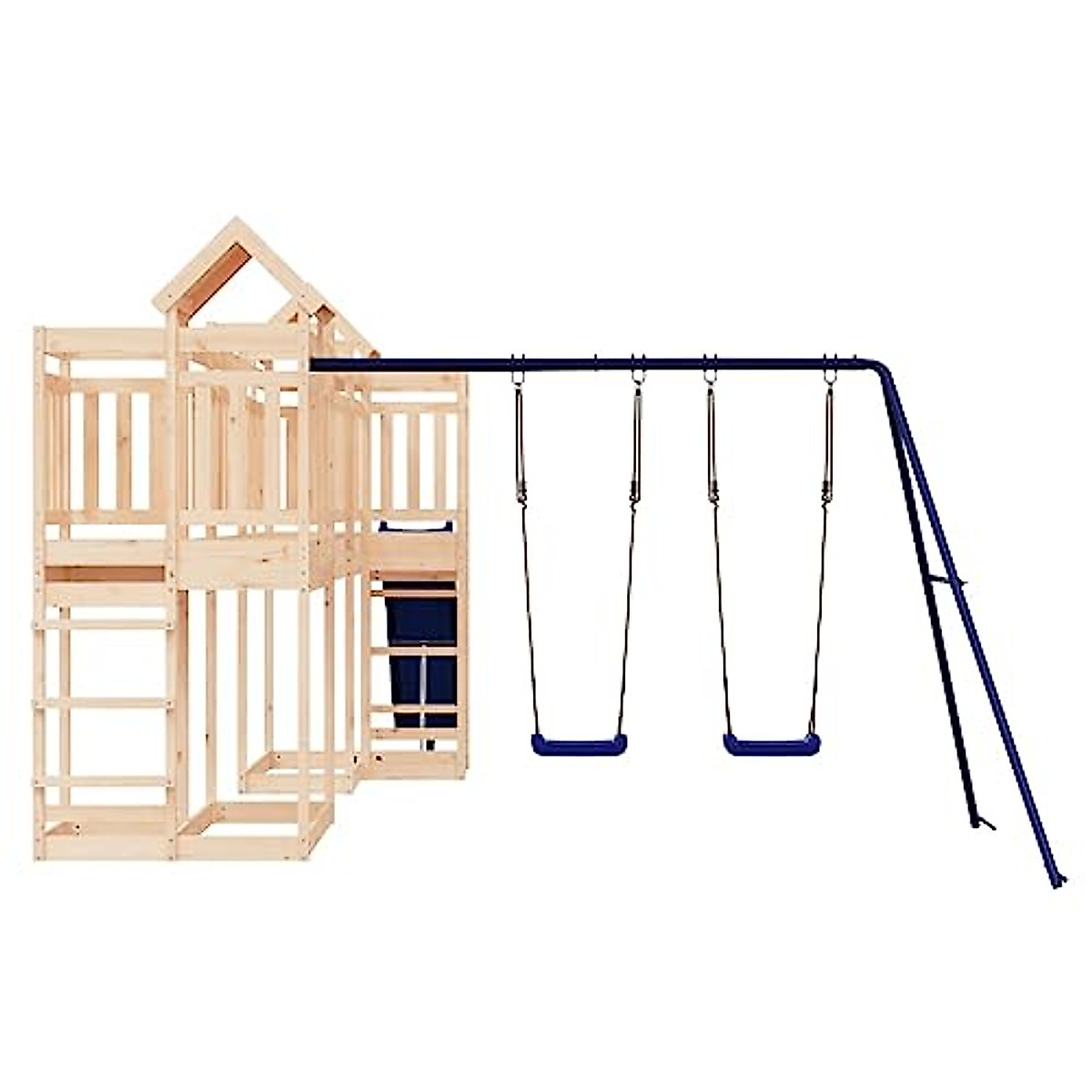 GOLINPEILO Outdoor Playset Solid Wood Pine,Garden Play Set with 1 Play Towers with Bridge,1 Wave Slide,1 Double Swing Set,Modern Outdoor Backyard Children's Climbing Wood Playground Playset,-4555