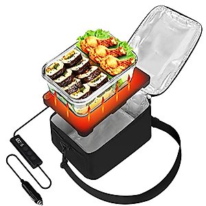 WIRITH Mini Portable Oven,Food Warmer Electric Lunch Box Mini Personal Heated Lunch Box,Slow Cooker with 12V Vehicle Plug,for Cooking and Reheating Meals in Vehicles and Trucks for Work (Black)