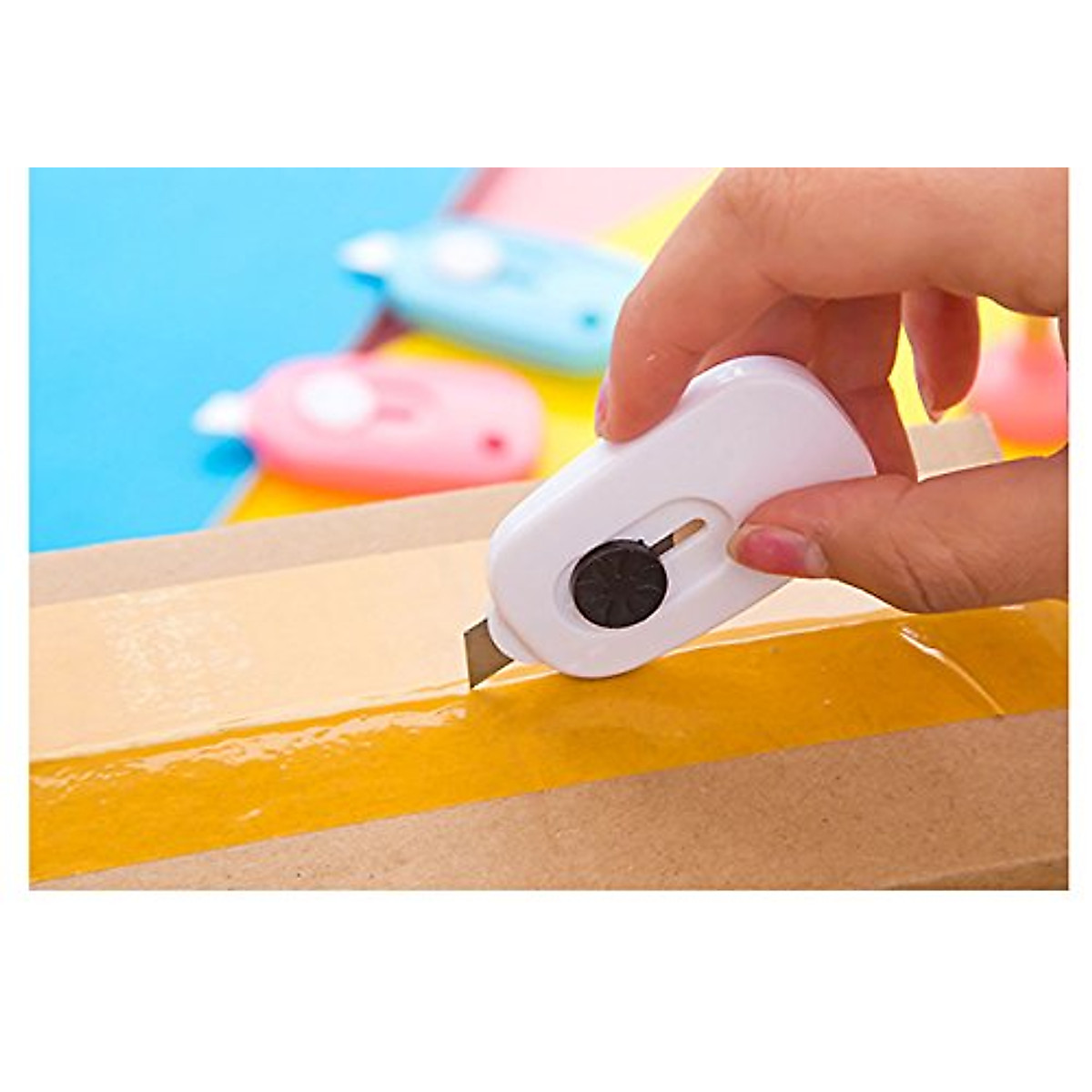 TEKEFT Pack of 8 Mini Retractable Utility Knife Box Cutter Letter Opener, Random Color