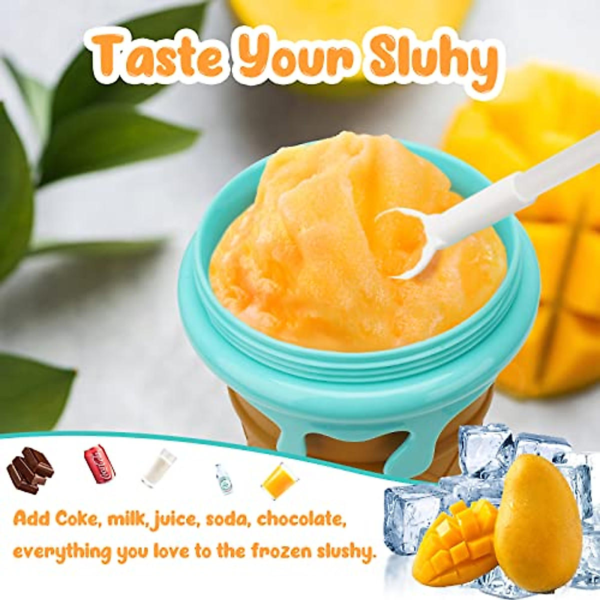 Slushie Maker Cup Squeeze, 500ml DIY Quick Frozen Magic Cup Slushy With Lids & Straws for Kids & Adults, Homemade Summer DIY Ice Cream Maker (Brown)