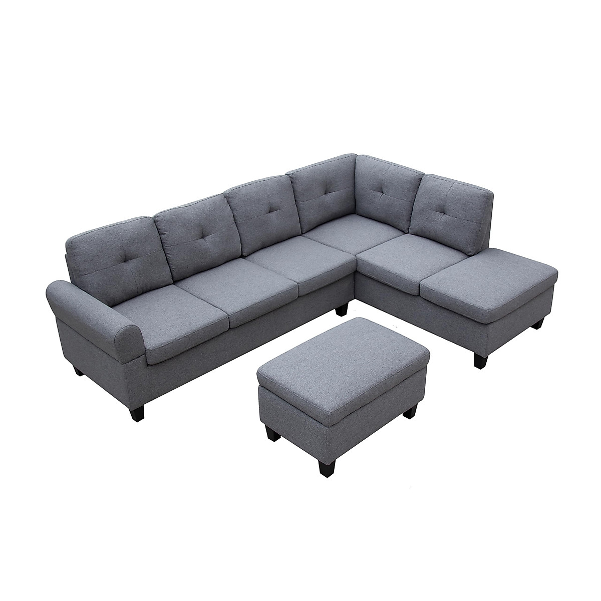 DHHU Sectional Sofa, L-Shaped Couch with 2 Cup Holder, Modular Sofá with Extra Wide Chaise Lounge, Living Room Furniture Sets with Storage Ottoman for Home Office, Apartment