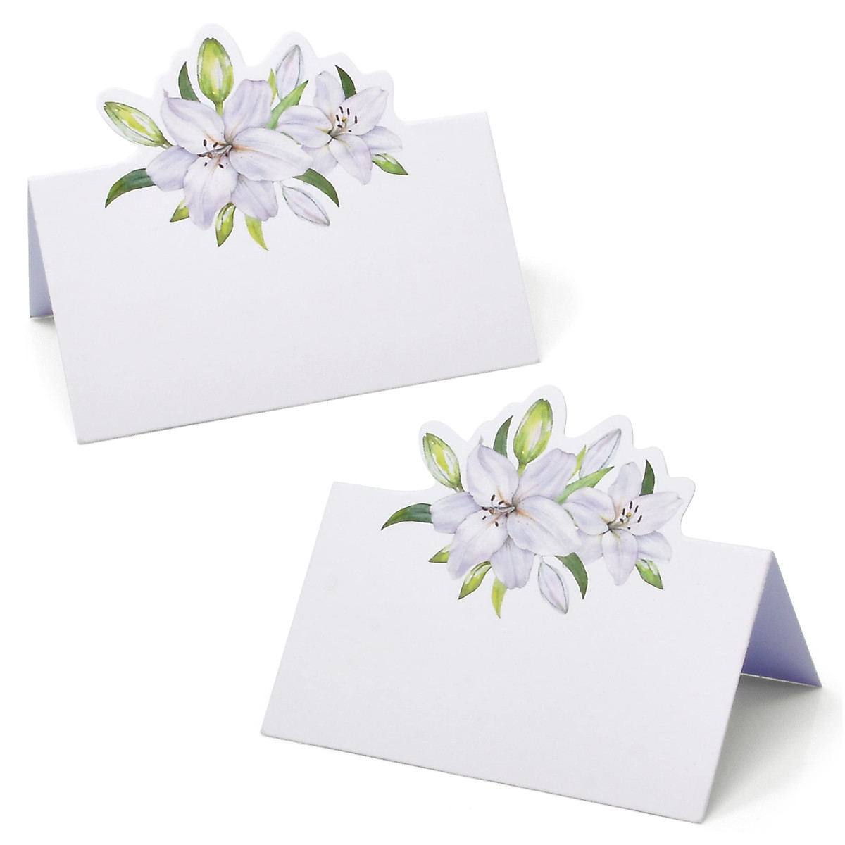Gift Boutique 100 Lilies Place Cards White Floral Flower Wedding Seating Name Card Table Setting Folded Tent Cards 2 x 3.5 Inches