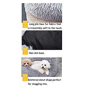 BODISEINT Faux Fur Dog Bed Cat Bed,Shag Round Anti-Anxiety Pet Calming Bed Doughnut Cuddler for Medium Large Puppy Dog Cat Kennel Cushion Self Warming Bed (28'' D x 8" H, Light Grey)
