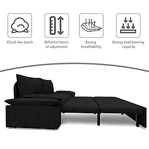 VEPXXP 70.1" Convertible Sleeper Sofa with Pull Out Bed, Futon Sofa Bed Queen Size, Black Loveseat Sofa for Living Room, Small Space Sofa Cama for Apartment