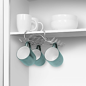 Spectrum Diversified Under The Shelf Mug Holder, Optional Mounting Slides Over Kitchen Cabinet Shelves, Holds Up to 8 Coffee Mugs & Tea Cups, 10 x 8.5 x 3 inches, Chrome