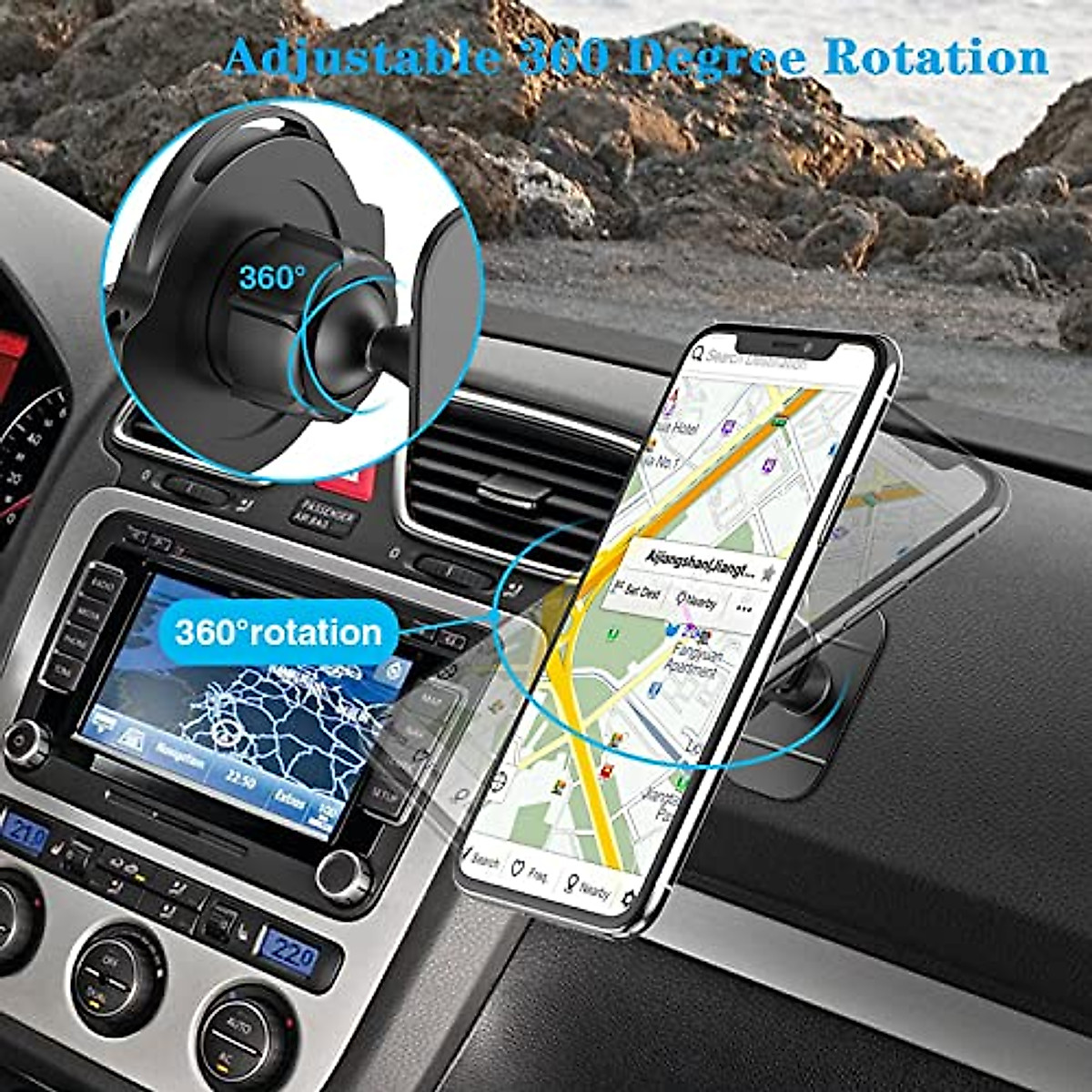 daite Socket Car Mount Car Grips Holder for Phone Stand 360 Rotation Dashboard Sticker Holder for Socket Mount Users on Car Dashboard Home Wall Office Kitchen (Rotation + Flat)