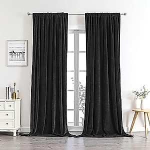Joydeco Black Velvet Curtains 90 inch Length 2 Panels Burg Set, Luxury Rod Pocket Thermal Insulated Window Blackout Curtain, Room Darkening Drapes for Living Dining Room Bedroom Privacy