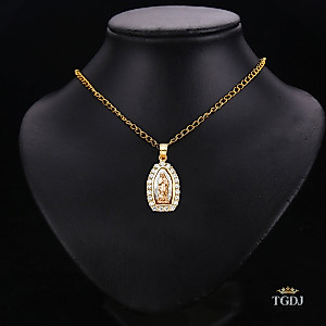 14k Yellow White Rose Gold CZ Religious Guadalupe Pendant - Height 18 MM Width 12 MM