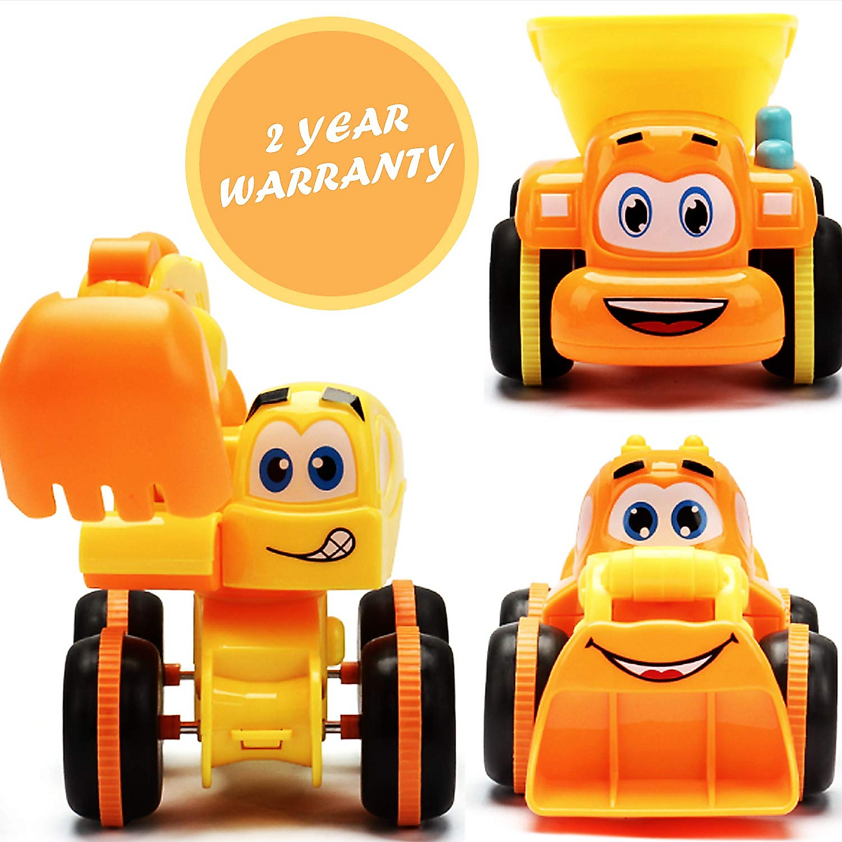 Toys for a 2 Year Old Boy - 3 Friction Powered Trucks for 2+ Year Old Boys, Push & Go Cars Cartoon Construction Vehicle Set - Toddler Boys Toys & Toy Trucks, Play Pull Back Car