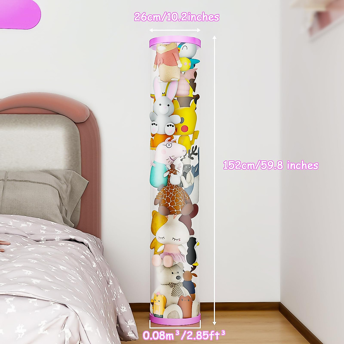 VG1M Stuffed Animal Storage Tube,Stuff Animal Organizer,Stuffed Animal Zoo Storage, PET Transparent Bucket with Zipper for Kids Toy Organizer,Large Toy Storage Box with Lid