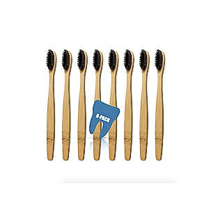 BPA-Free, Organic Bamboo Toothbrush with No-Glue Bristles - Compostable, Biodegradable, Vegan (8-Pack) (Black, Soft Bristles)