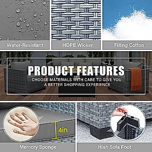 Outdoor Furniture Sets Patio Couch Outdoor Chairs 60000 BTU Propane Fire Pit 4 Pcs Patio Furniture Set 45In Fire Pit Table with No-Slip Cushions and Waterproof Covers, Grey