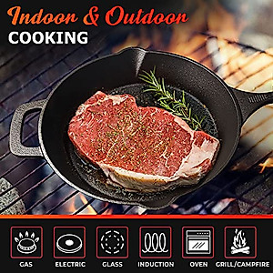 Mueller Pre-Seasoned Heavy-Duty Healthy Cast Iron Skillet 10-inch, Cast Iron Pan, Dual Handles & Dual Pouring Lips, Safe across All Cooktops, Oven, BBQ, or Campfire