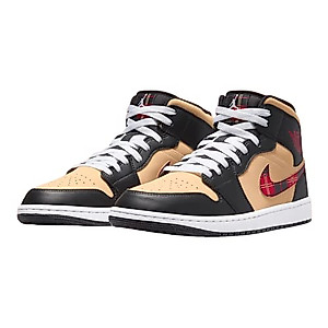 Nike Men's Air Jordan 1 Mid SE Sneaker, Black/Multi-color-sesame, 12