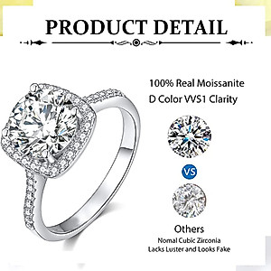 GUILOPOER 1 Carat Cushion Cut D Color VVS Moissanite Engagement Ring S925 Sterling Silver Moissanite Rings for Women Wedding Promise Anniversary Bridal Valentines