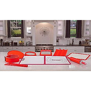 DoughEZ 21.5-Inch Non-Stick Silicone Rolling Pin with Contoured Handles, Dishwasher Safe, BPA Free, Red