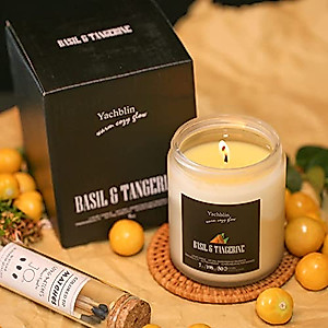 Yachblin Basil&Tangerine Scented Candles 100% Soy Wax, All Natural Candles for Home Scented, Aromatherapy Candles Gift Set for Women, Glass Fragrance Hand Poured Jar Candle, 50 Hour Burn, 7 Oz