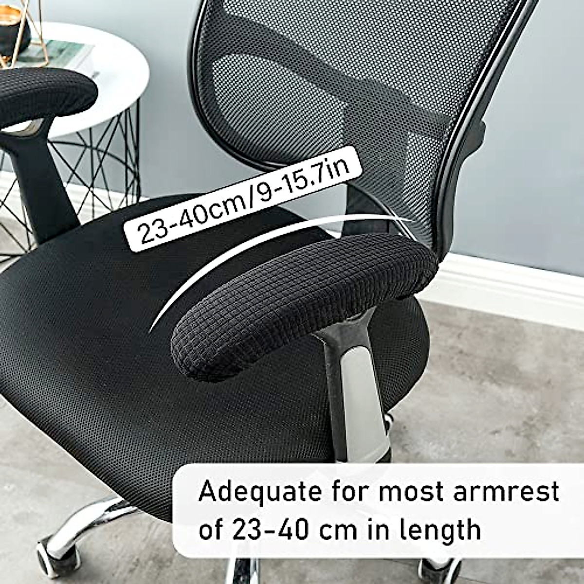 Betinyar 4 Pieces Removable Office Chair Armrest Slipcovers, Elastic Office Chair Arm Covers, Washable Office Chair Armrest Cover Pads, Stretch Armrest Cover (Black)