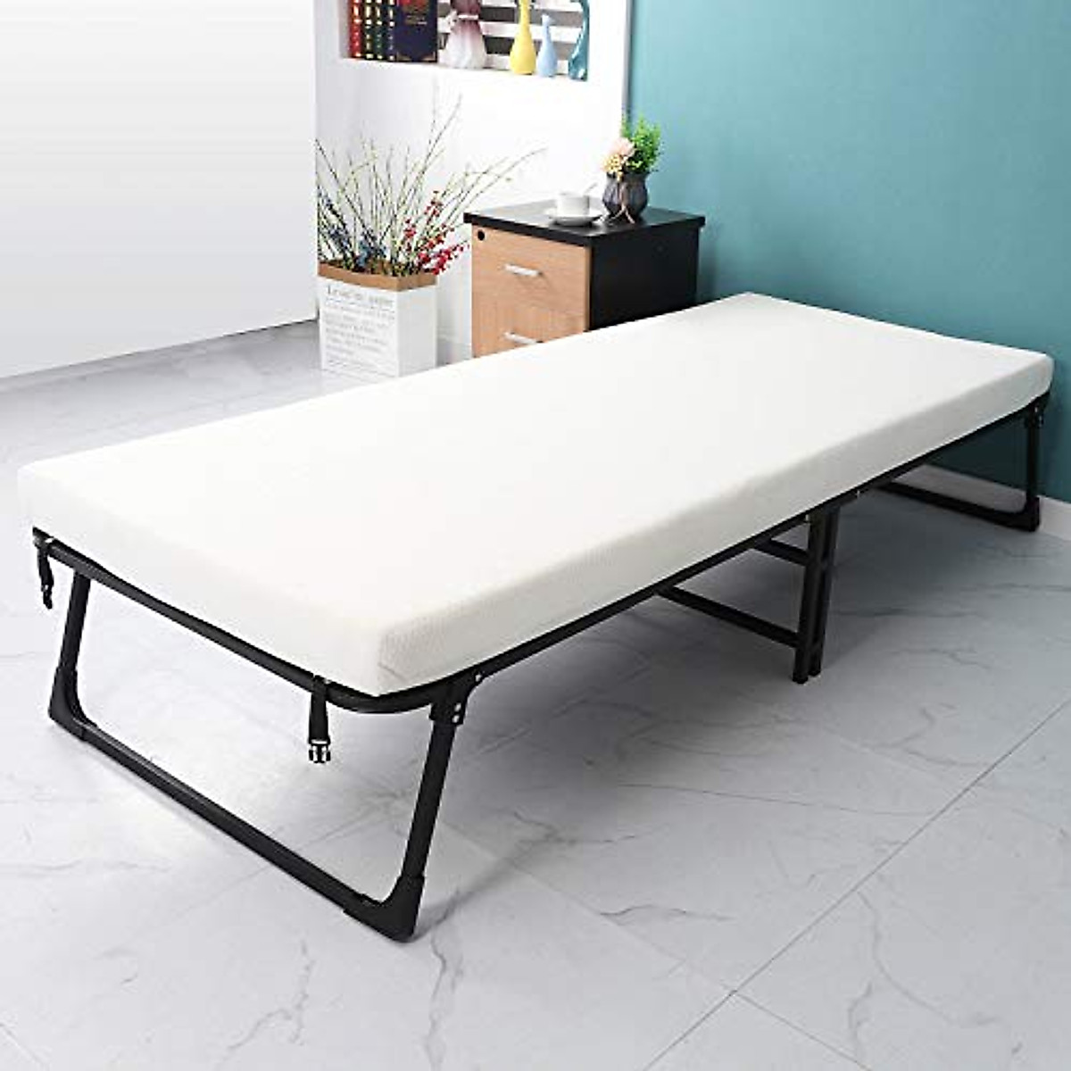 yotefe Folding Bed with Mattress Thick Memory Foam Mattress Portable Rollaway Guest Bed- Easy Storage-Space Saving-Super Strong Sturdy Frame Portable Bed