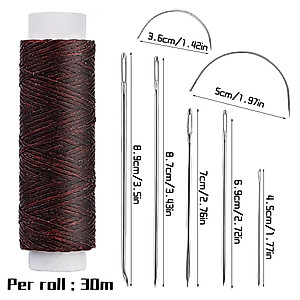 Waxed Thread 32 Yards, Leather Sewing Waxed Thread with Hand Sewing Needles, Leather Sewing Thread Set for Home Upholstery Carpet Leather Canvas Repair and Sewing