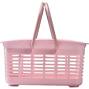 ALINK Plastic Shower Caddy Basket with Handle, Portable Organizer Storage Basket for College Dorm, Bathroom, Kitchen - Pink