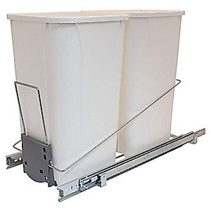 Hafele Double Waste Bin Base Cabinet Pull Out System with 2 x 27 qt (54 Qt) Bins and Handle