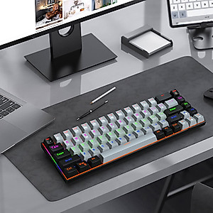 Horoper Computer Mechanical Keyboard, Mechanical Keyboard 68‑Key Red Shaft Green Shaft Dual Color RGB Backlit Gaming Mechanical Keypad (Gray)