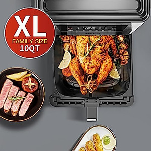 Air Fryer, 10 Quart Family Size Large Airfryer, 6 One-Touch Digital Control Preset Cooking Functions Air Fryers, 400°F Temp Controls in 5° Increments, Nonstick Dishwasher-Safe, 1700W, Stainless Steel
